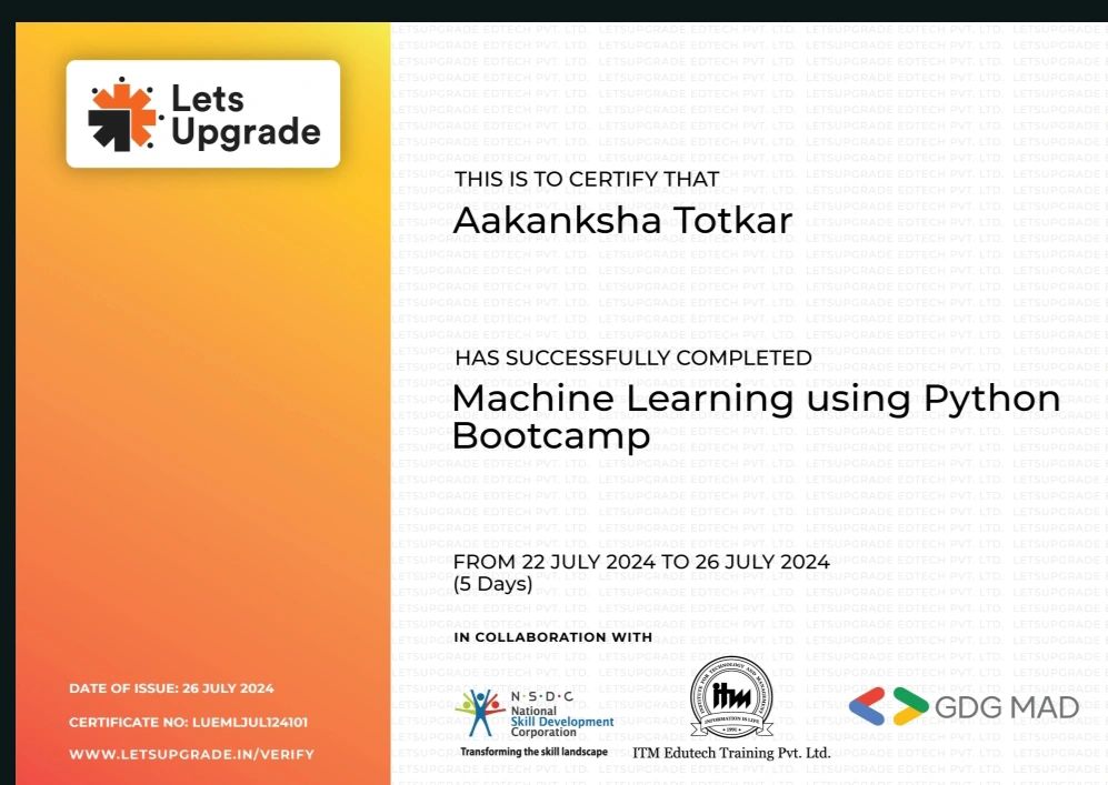 Aakanksha Totkar on LinkedIn: #machinelearning #python #letsupgrade # ... Aakanksha Totkar on LinkedIn: #machinelearning #python #letsupgrade # ...