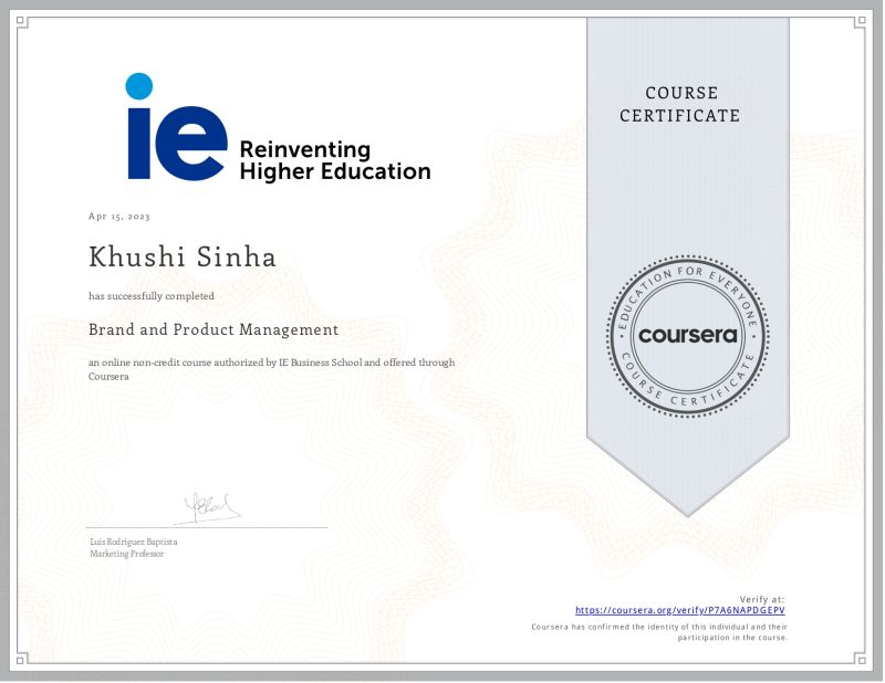 Khushi Sinha on LinkedIn: #courseracertified Khushi Sinha on LinkedIn: #courseracertified