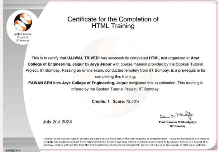 Ujjwal Trivedi on LinkedIn: #html #iitbombay #certification Ujjwal Trivedi on LinkedIn: #html #iitbombay #certification