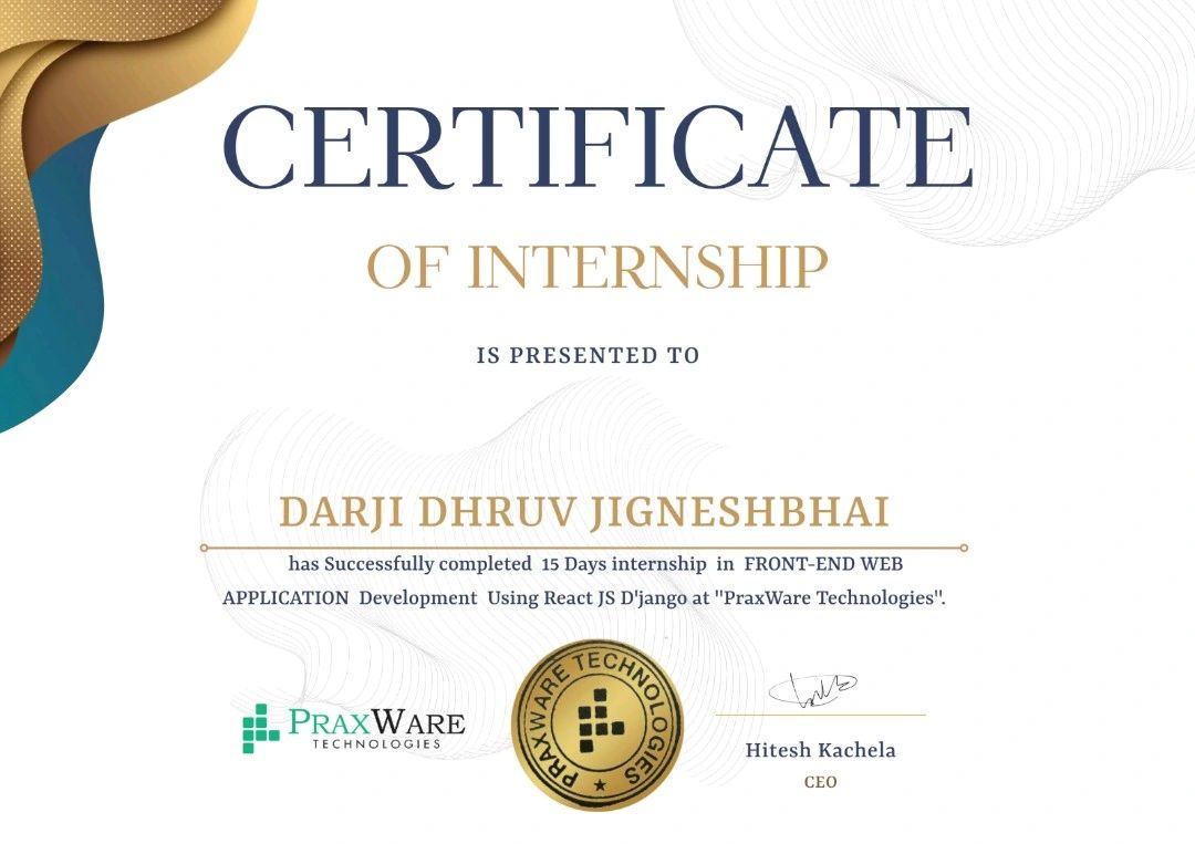 Dhruv Darji on LinkedIn: I completed a React course at Praxware ... Dhruv Darji on LinkedIn: I completed a React course at Praxware ...