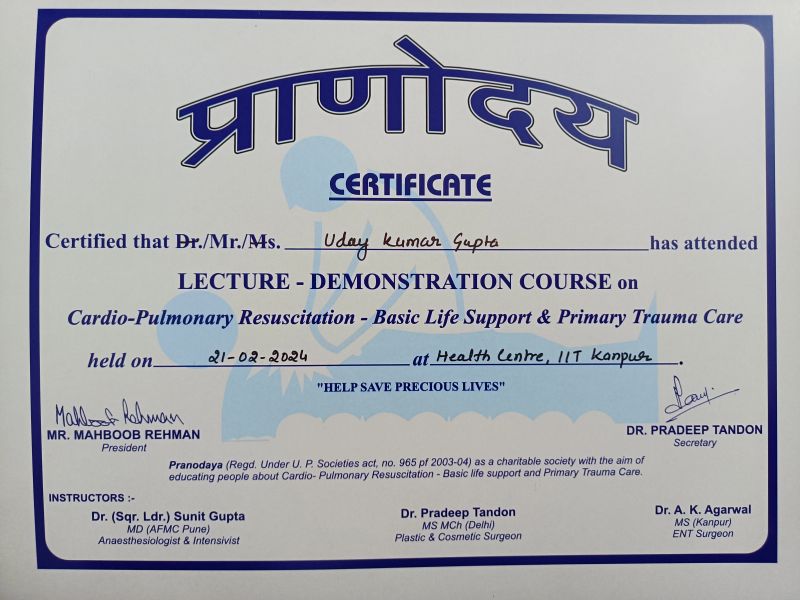 Uday Kumar Gupta on LinkedIn: #iitk #cprtraining #healthcare Uday Kumar Gupta on LinkedIn: #iitk #cprtraining #healthcare