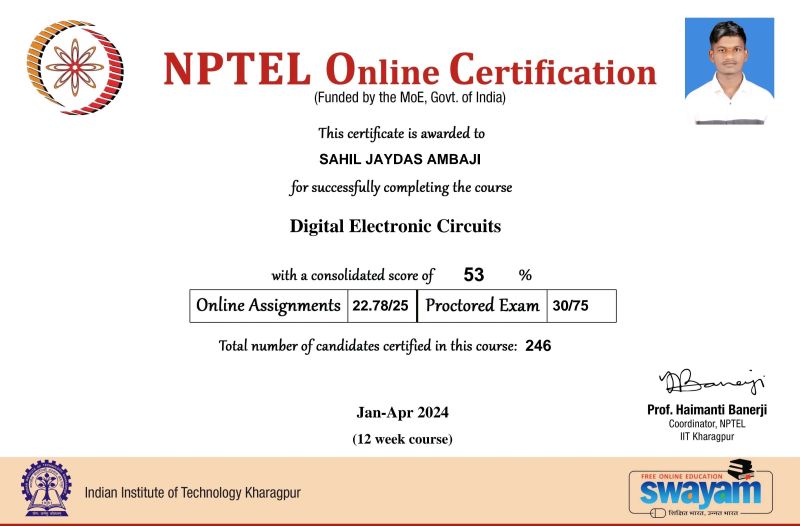 Completed NPTEL Digital Electronic Circuit Course | sahil Ambaji posted ... Completed NPTEL Digital Electronic Circuit Course | sahil Ambaji posted ...