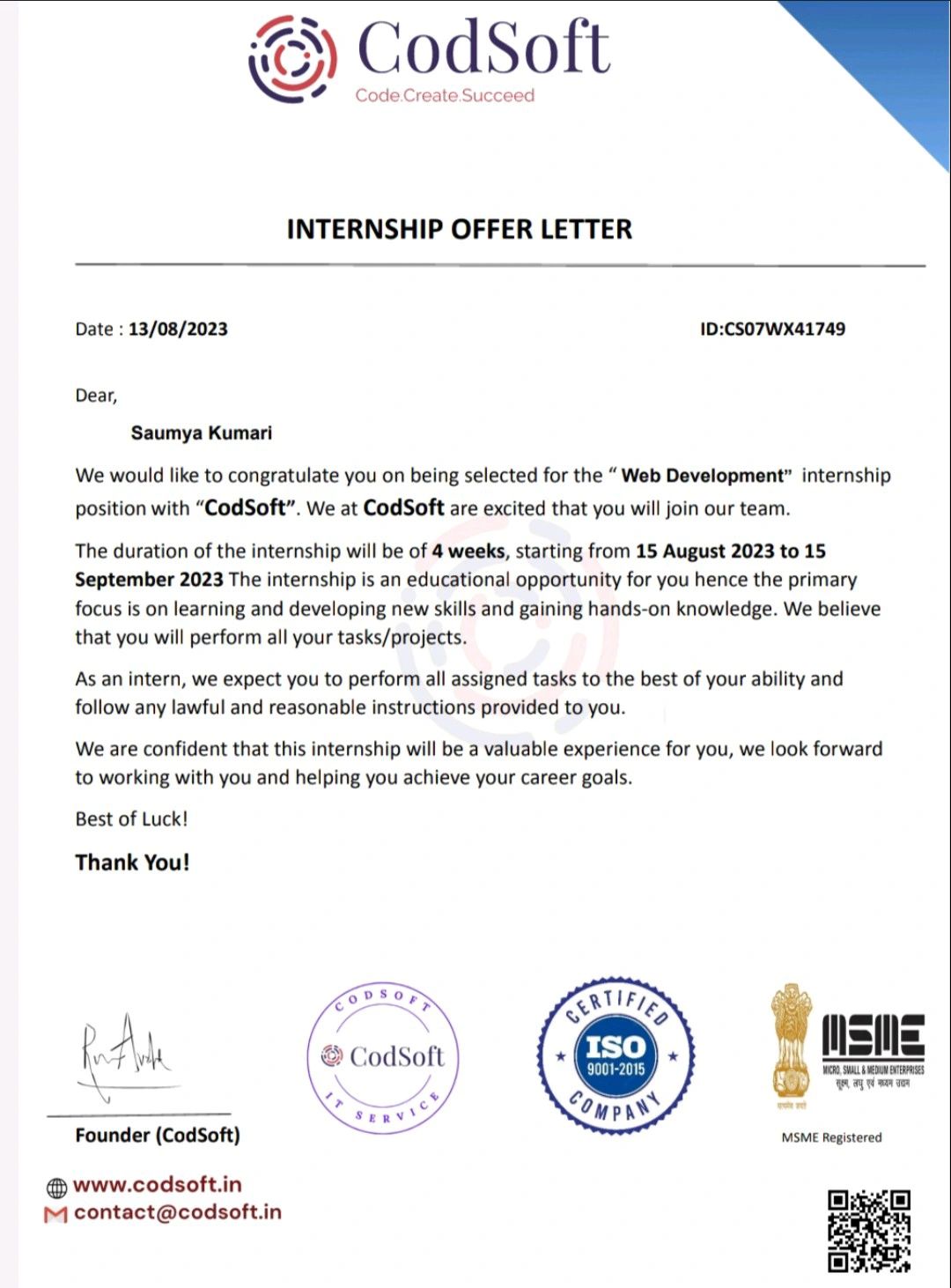 Saumya Mishra on LinkedIn: #codesoft #codesoft #firstinternship # ... Saumya Mishra on LinkedIn: #codesoft #codesoft #firstinternship # ...