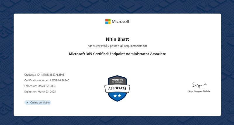 Nitin Bhatt on LinkedIn: I have successfully completed MD-102 exam ... Nitin Bhatt on LinkedIn: I have successfully completed MD-102 exam ...