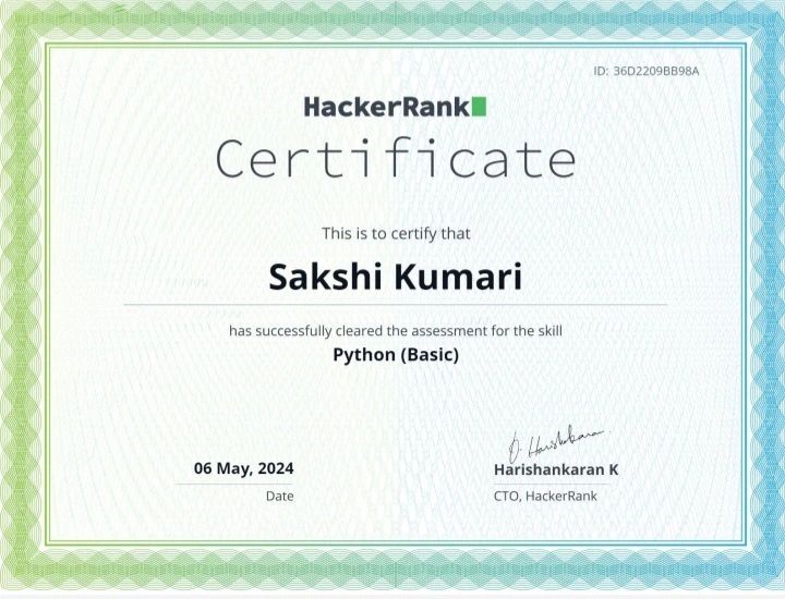 Sakshi Kumari on LinkedIn: #hackerrank #skills #python #programming # ... Sakshi Kumari on LinkedIn: #hackerrank #skills #python #programming # ...