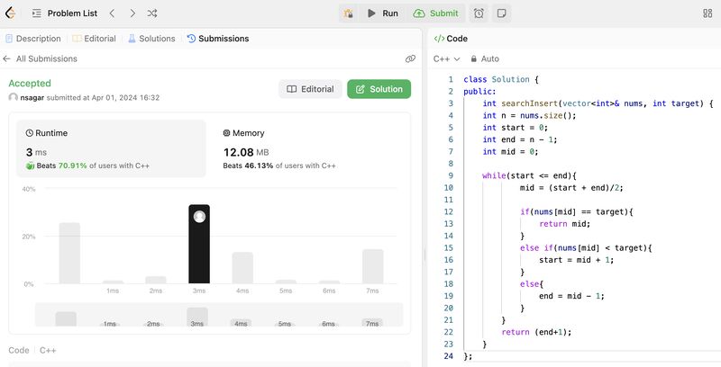 Day 2 of #365daysofcode: Search insert position | Nupoor Sagar posted ... Day 2 of #365daysofcode: Search insert position | Nupoor Sagar posted ...