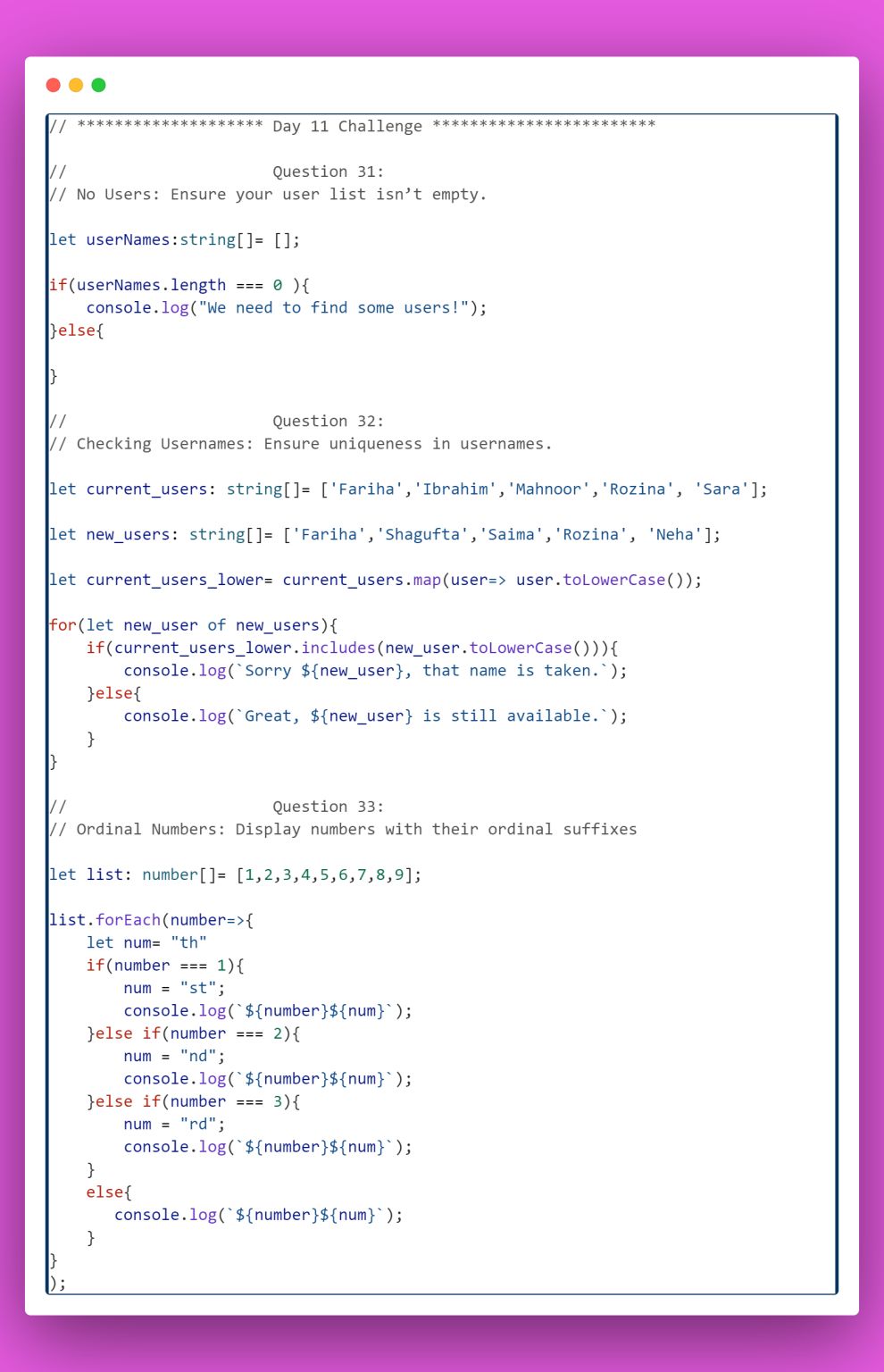 Fariha Fatima on LinkedIn: #100daysofcode #day11 #typescript # ... Fariha Fatima on LinkedIn: #100daysofcode #day11 #typescript # ...