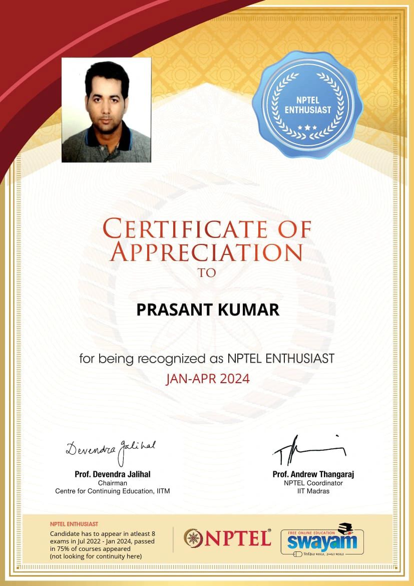 Mr. Prasant Kumar on LinkedIn: #recognition #iits #nptel #nptel # ... Mr. Prasant Kumar on LinkedIn: #recognition #iits #nptel #nptel # ...