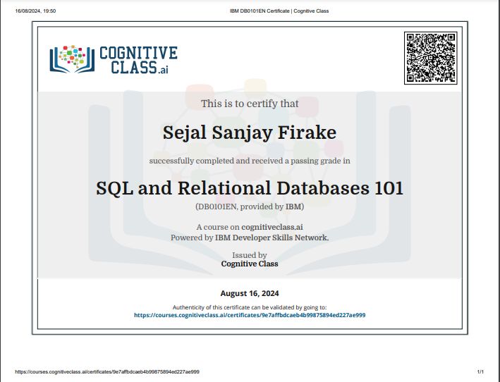 Sejal Sanjay Firake on LinkedIn: #sql #databases #plsql #ibm #learning ... Sejal Sanjay Firake on LinkedIn: #sql #databases #plsql #ibm #learning ...
