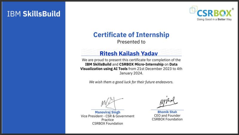 Ritesh Yadav on LinkedIn: #ibminternship #dataviz #ai #careermilestones Ritesh Yadav on LinkedIn: #ibminternship #dataviz #ai #careermilestones