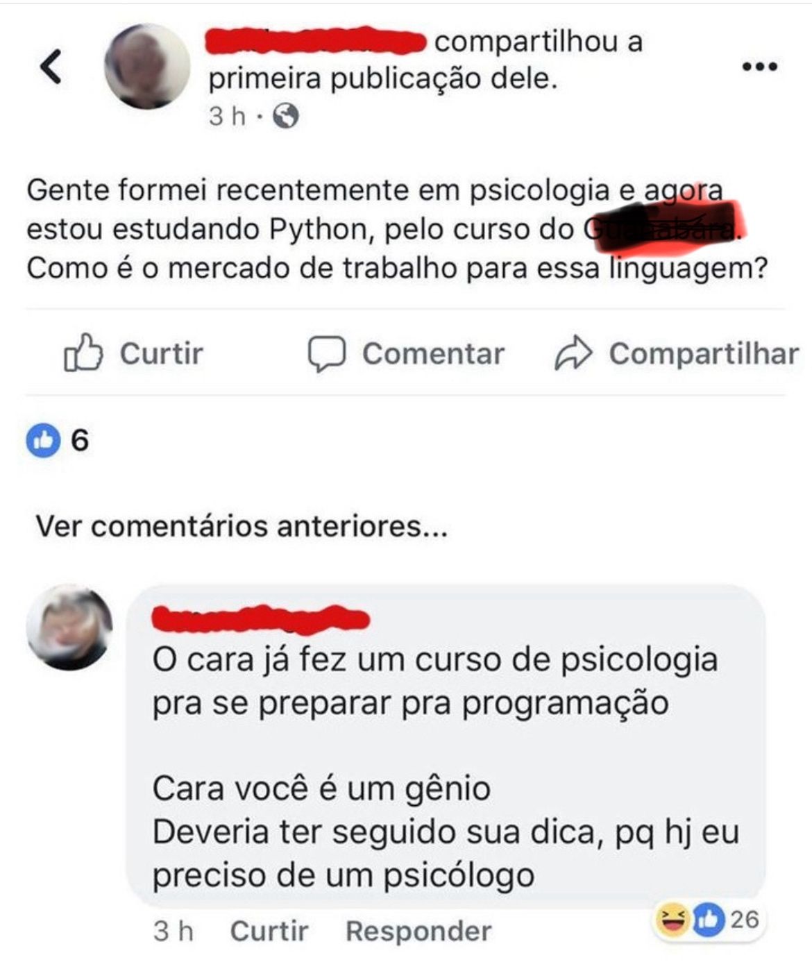 telecomHall Brasil no LinkedIn: Python ou Psicologia 🤣 telecomHall Brasil no LinkedIn: Python ou Psicologia 🤣