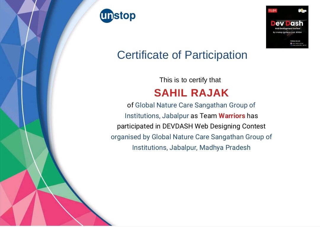 Sahil Rajak on LinkedIn: #certificateofparticipation #firsthackathon Sahil Rajak on LinkedIn: #certificateofparticipation #firsthackathon