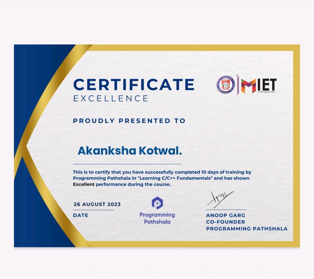 Akanksha Kotwal on LinkedIn: #programmingpathshala #mietjammu #coding # ... Akanksha Kotwal on LinkedIn: #programmingpathshala #mietjammu #coding # ...