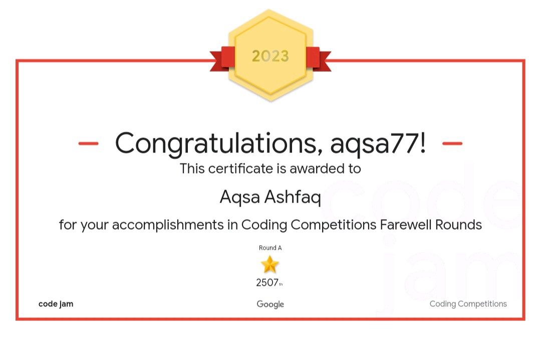 Aqsa Ashfaq on LinkedIn: #codejam #farewell #coding #competition # ... Aqsa Ashfaq on LinkedIn: #codejam #farewell #coding #competition # ...