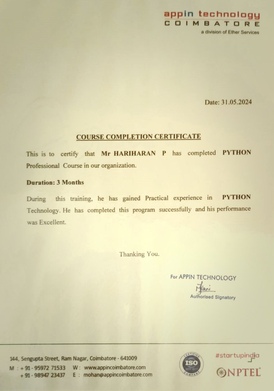 Hari Haran on LinkedIn: #python #django #webdevelopment #fullstackdeveloper Hari Haran on LinkedIn: #python #django #webdevelopment #fullstackdeveloper