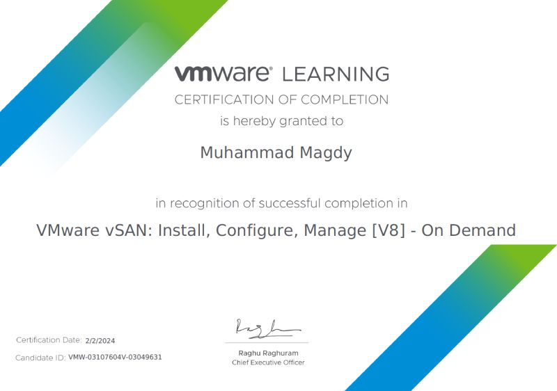 Muhammad Magdy on LinkedIn: VMware vSAN: Install, Configure, Manage [V8 ... Muhammad Magdy on LinkedIn: VMware vSAN: Install, Configure, Manage [V8 ...