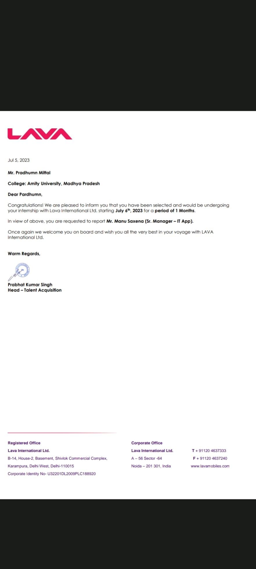 Pradhumn Mittal on LinkedIn: #connections #internship #lava # ... Pradhumn Mittal on LinkedIn: #connections #internship #lava # ...