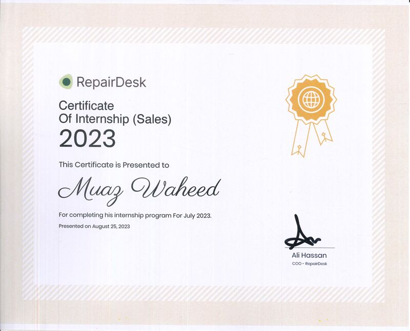Muaz Waheed on LinkedIn: #internship #sales #pos #repairdesk #gratitude ... Muaz Waheed on LinkedIn: #internship #sales #pos #repairdesk #gratitude ...