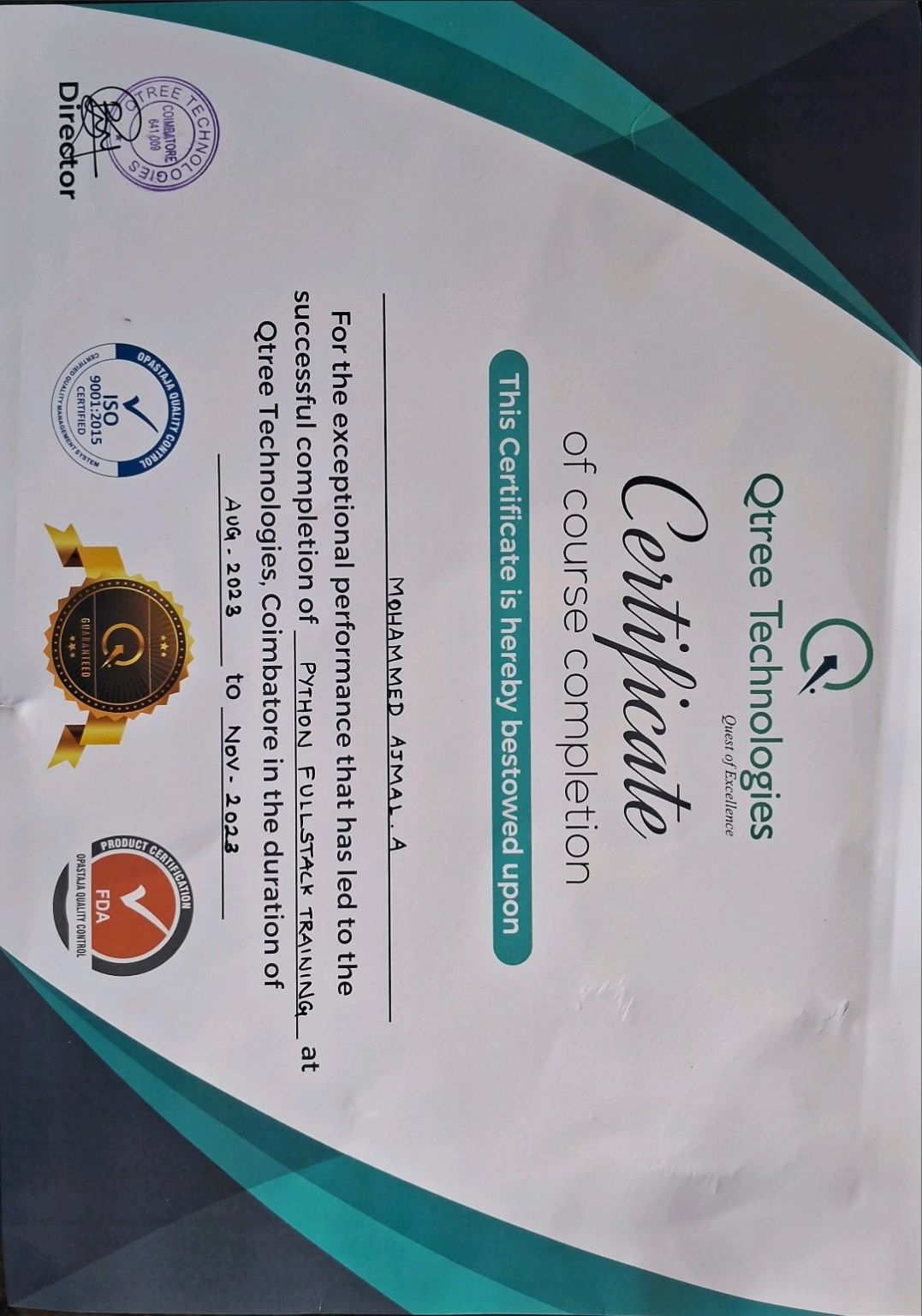 Mohammad Ajmal on LinkedIn: I completed my python full stack ... Mohammad Ajmal on LinkedIn: I completed my python full stack ...