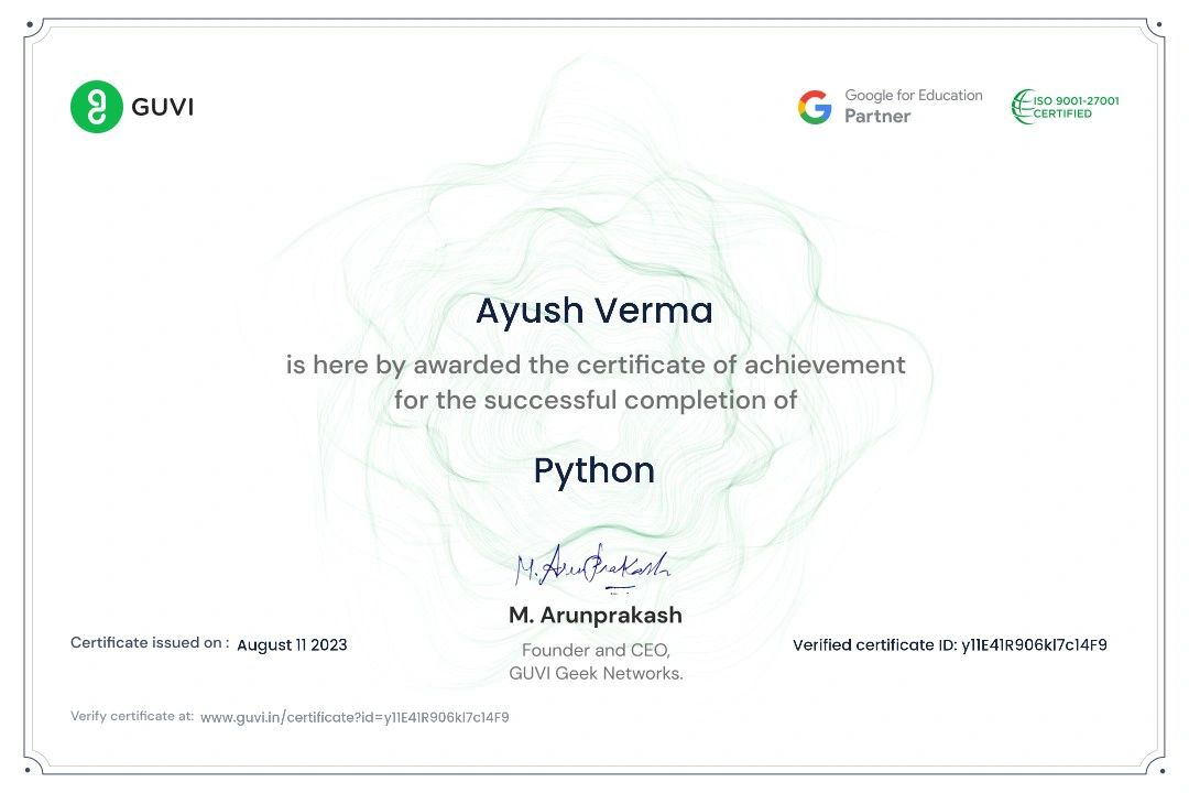 Ayush Verma on LinkedIn: #pythoncertificate #codingjourney # ... Ayush Verma on LinkedIn: #pythoncertificate #codingjourney # ...