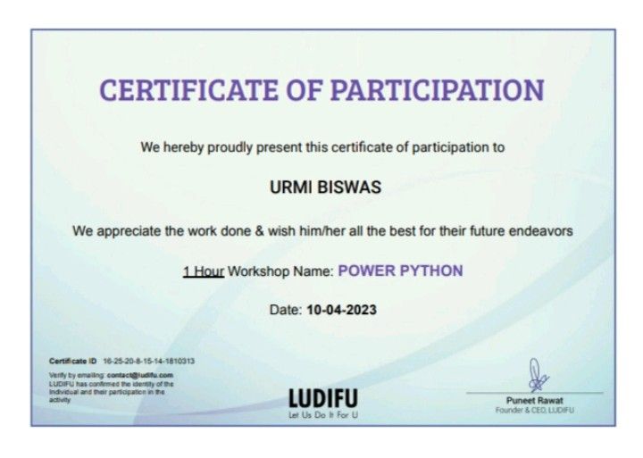 Urmi Biswas on LinkedIn: #powerpython #ludifu #ludifu Urmi Biswas on LinkedIn: #powerpython #ludifu #ludifu