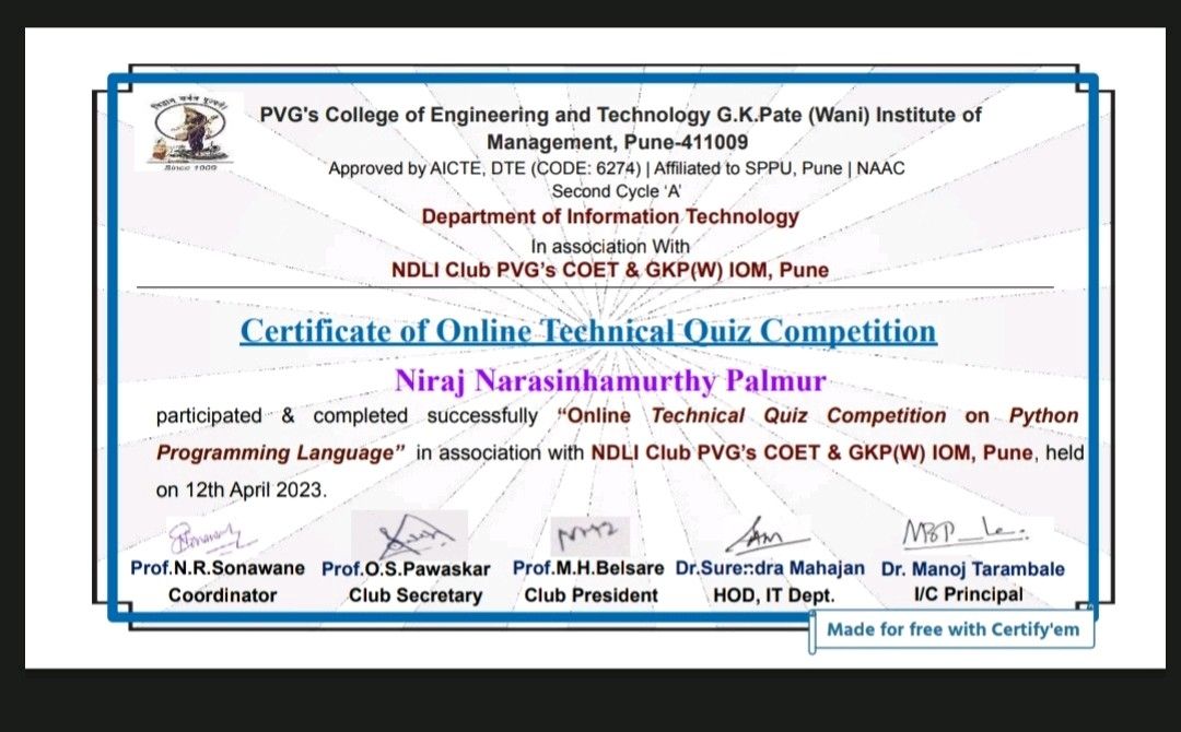 Niraj Palmur on LinkedIn: #python #ndliclub #certificateofcompletion #pvg Niraj Palmur on LinkedIn: #python #ndliclub #certificateofcompletion #pvg