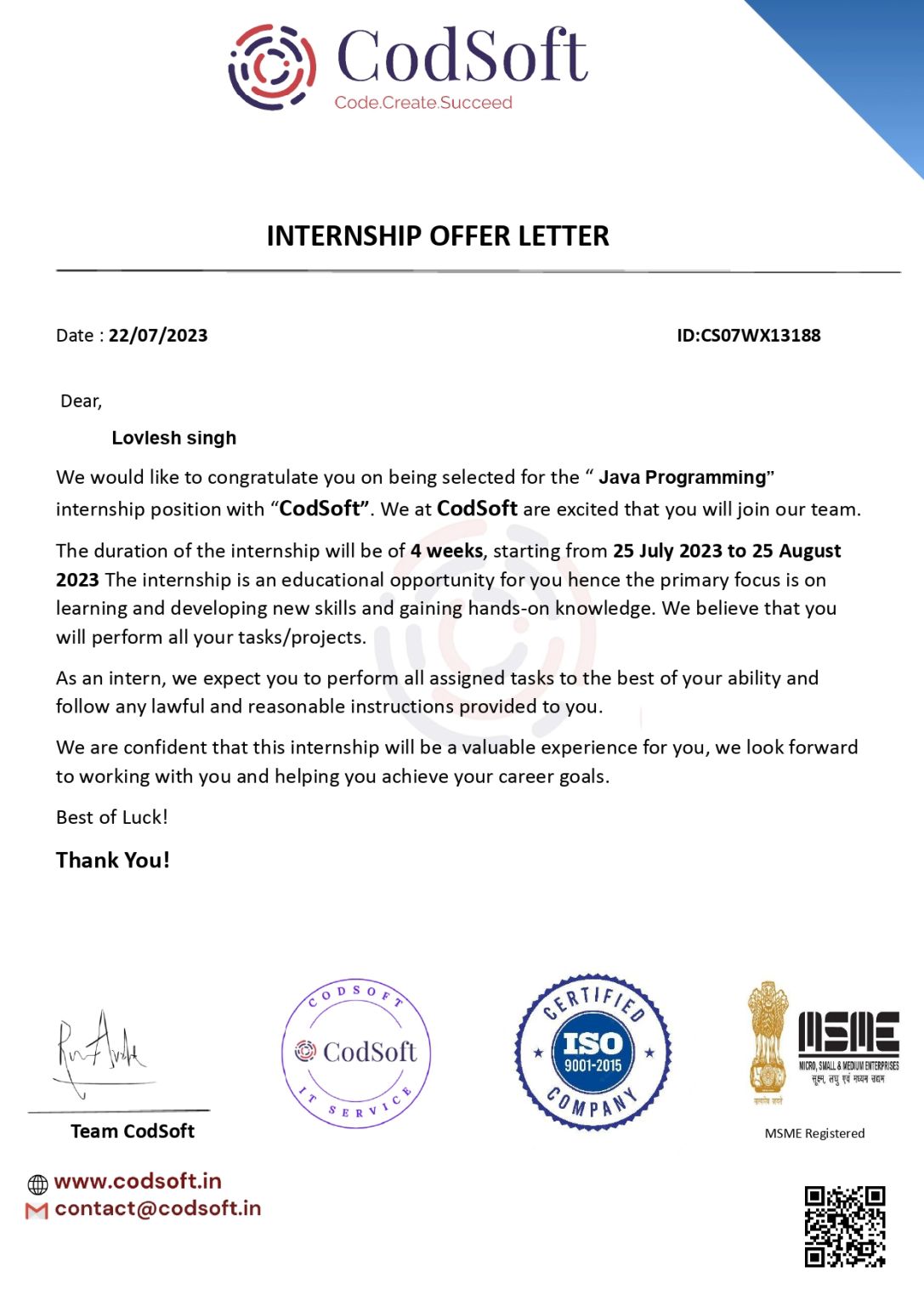 Lovlesh SINGH on LinkedIn: #internship #javaprogramming #codsoft Lovlesh SINGH on LinkedIn: #internship #javaprogramming #codsoft