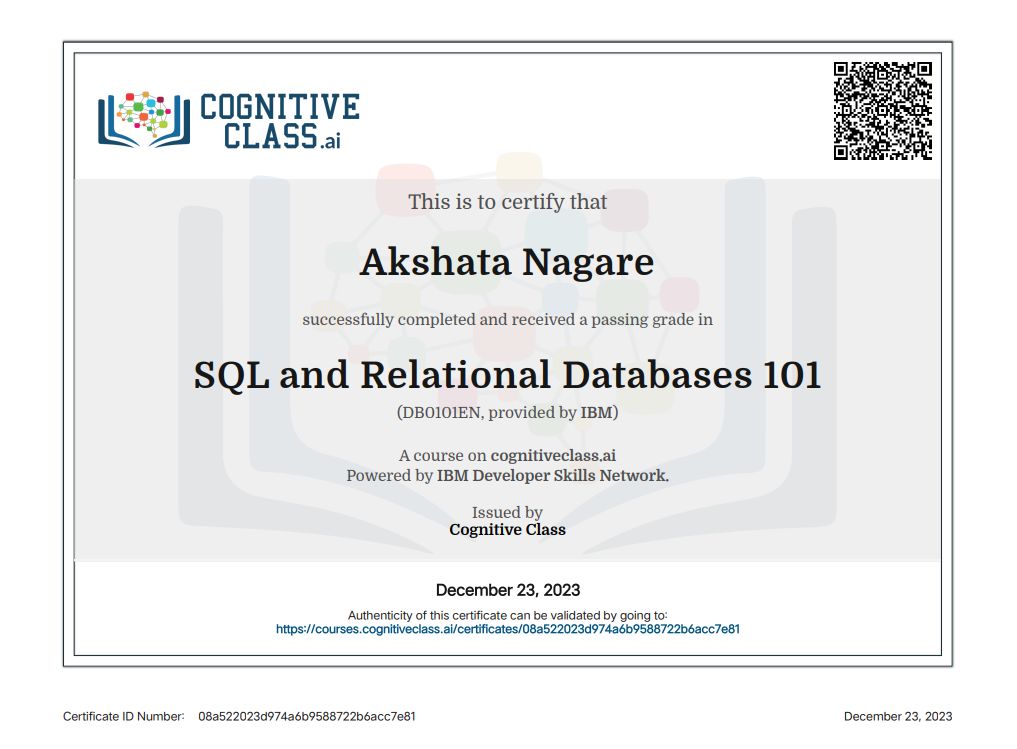 IBM certifies MySQL and Relational Databases | Akshata Nagare posted on ... IBM certifies MySQL and Relational Databases | Akshata Nagare posted on ...