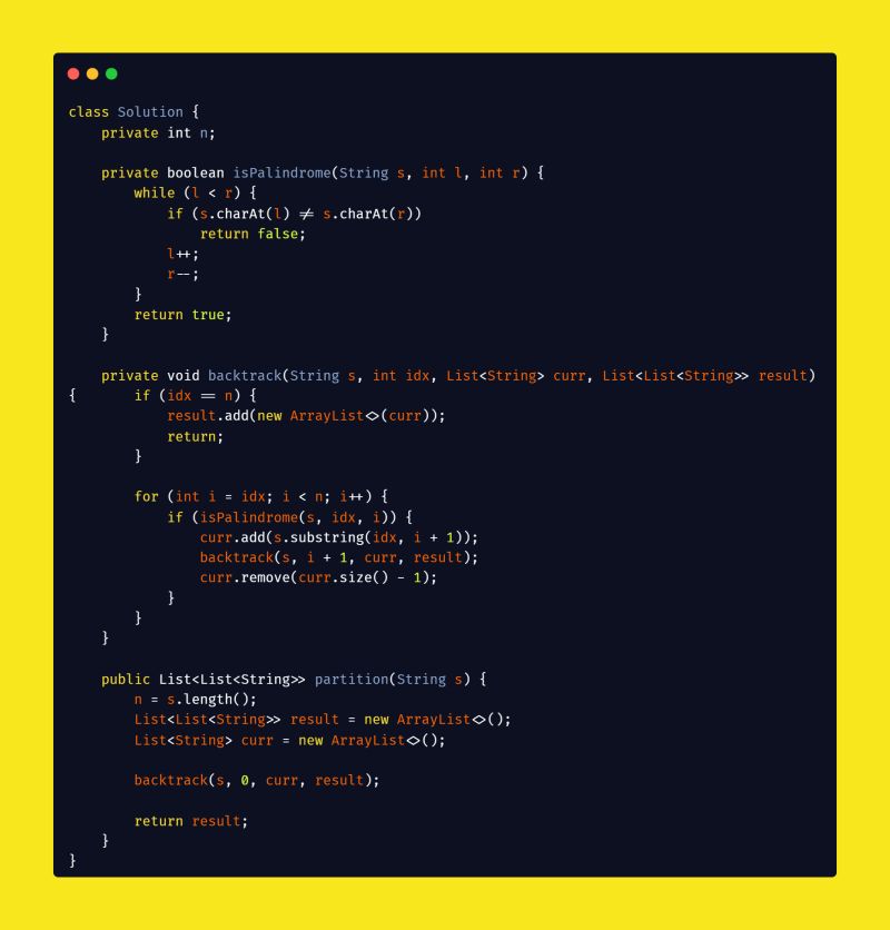 Akshar Bhesaniya on LinkedIn: #leetcode #java #backtracking #palindrome ... Akshar Bhesaniya on LinkedIn: #leetcode #java #backtracking #palindrome ...
