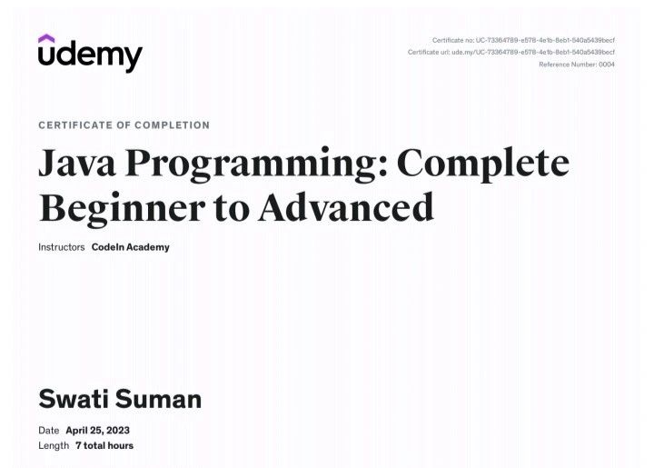 Completed Java programming course | Swati Suman posted on the topic ... Completed Java programming course | Swati Suman posted on the topic ...
