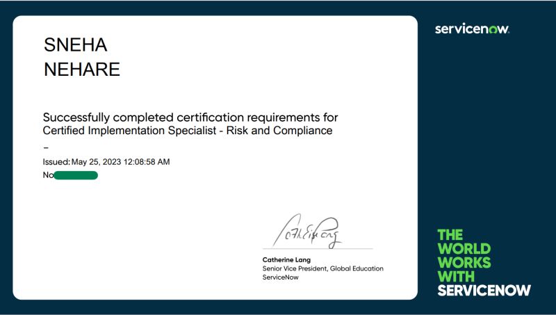 Sneha Nehare on LinkedIn: #servicenowcertification #grc # ... Sneha Nehare on LinkedIn: #servicenowcertification #grc # ...