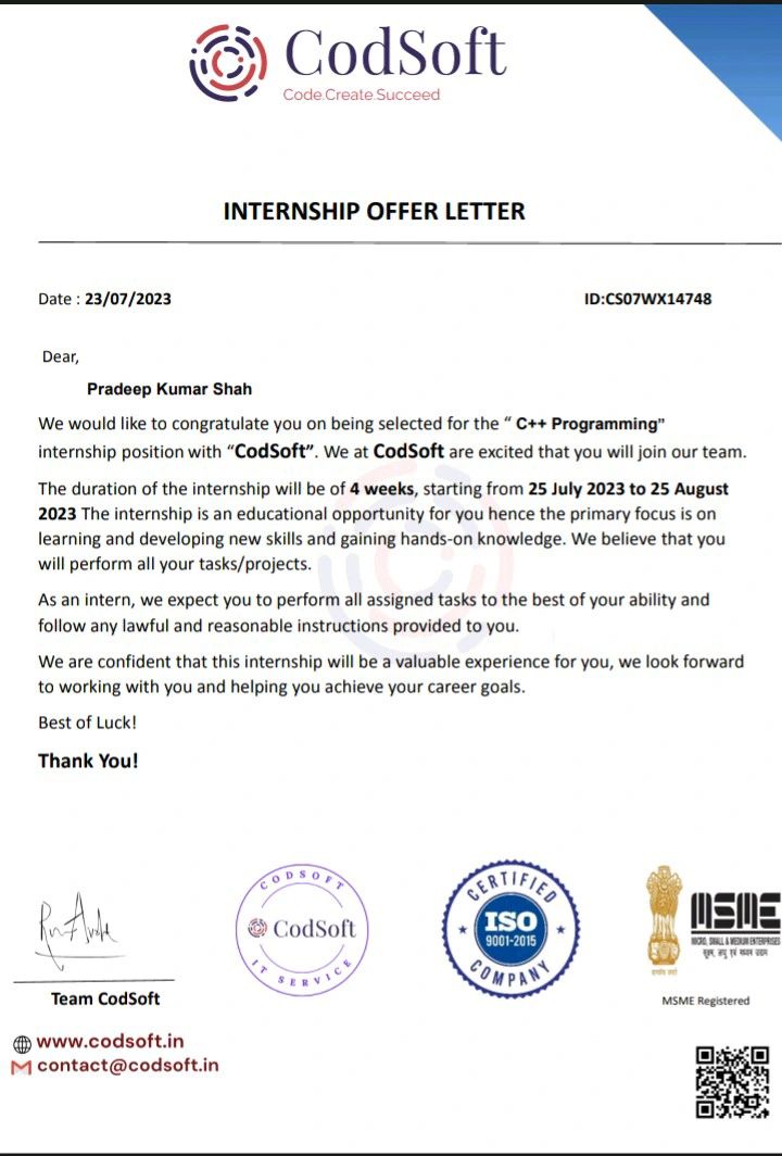 Pradeep Shah on LinkedIn: #codesoft #internshipopportunity #c Pradeep Shah on LinkedIn: #codesoft #internshipopportunity #c