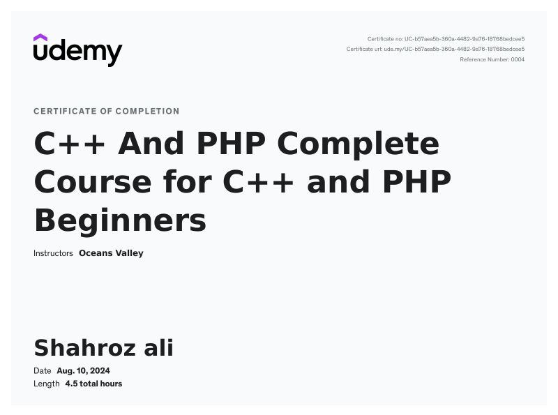 Shahroz Ali on LinkedIn: #cplusplus #php #certification #oceansvalley Shahroz Ali on LinkedIn: #cplusplus #php #certification #oceansvalley