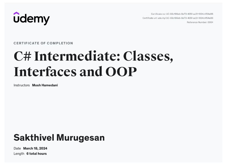 Sakthivel SM on LinkedIn: #csharp #programming #udemy #learningjourney ... Sakthivel SM on LinkedIn: #csharp #programming #udemy #learningjourney ...
