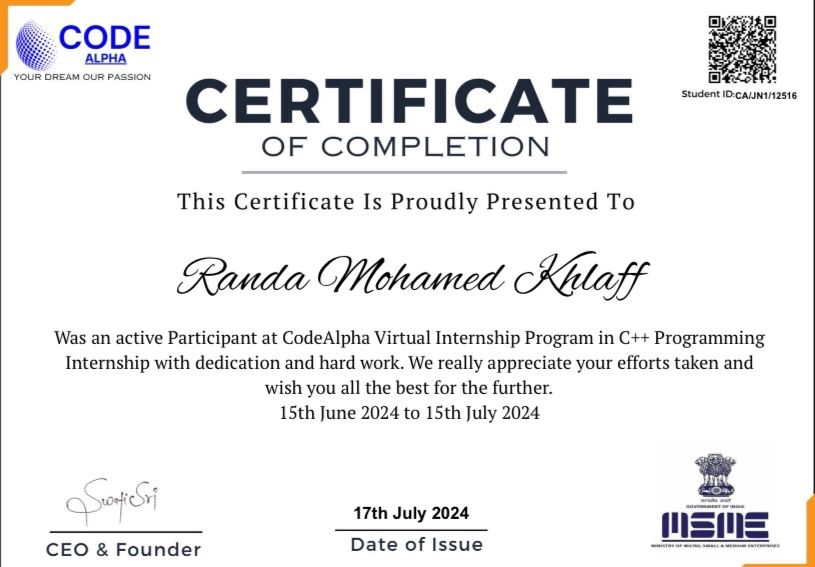 Randa Khlaff on LinkedIn: #internship #cplusplus #programming # ... Randa Khlaff on LinkedIn: #internship #cplusplus #programming # ...