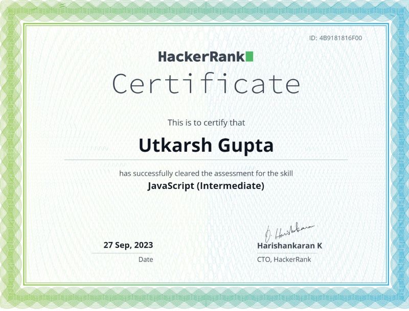 Utkarsh Gupta on LinkedIn: #hackerrank #javascript #webdevelopment # ... Utkarsh Gupta on LinkedIn: #hackerrank #javascript #webdevelopment # ...