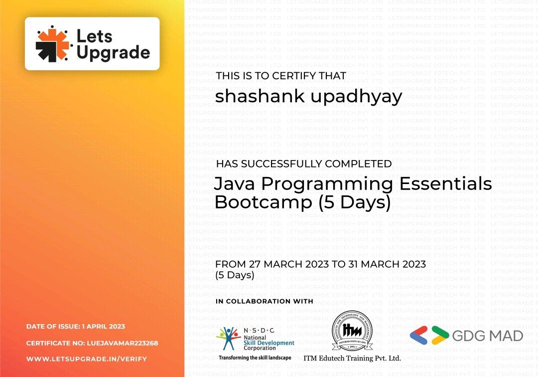 Shashank upadhyay on LinkedIn: #letsupgrade #programming #java Shashank upadhyay on LinkedIn: #letsupgrade #programming #java