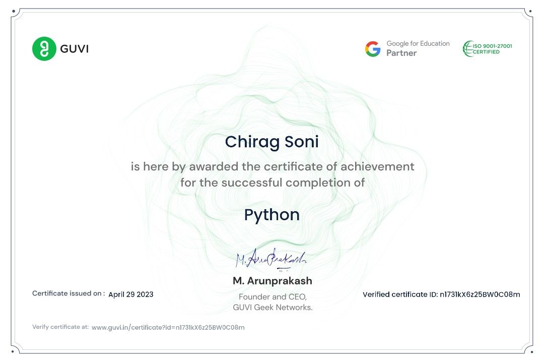 Chirag Soni on LinkedIn: Python course completed Chirag Soni on LinkedIn: Python course completed
