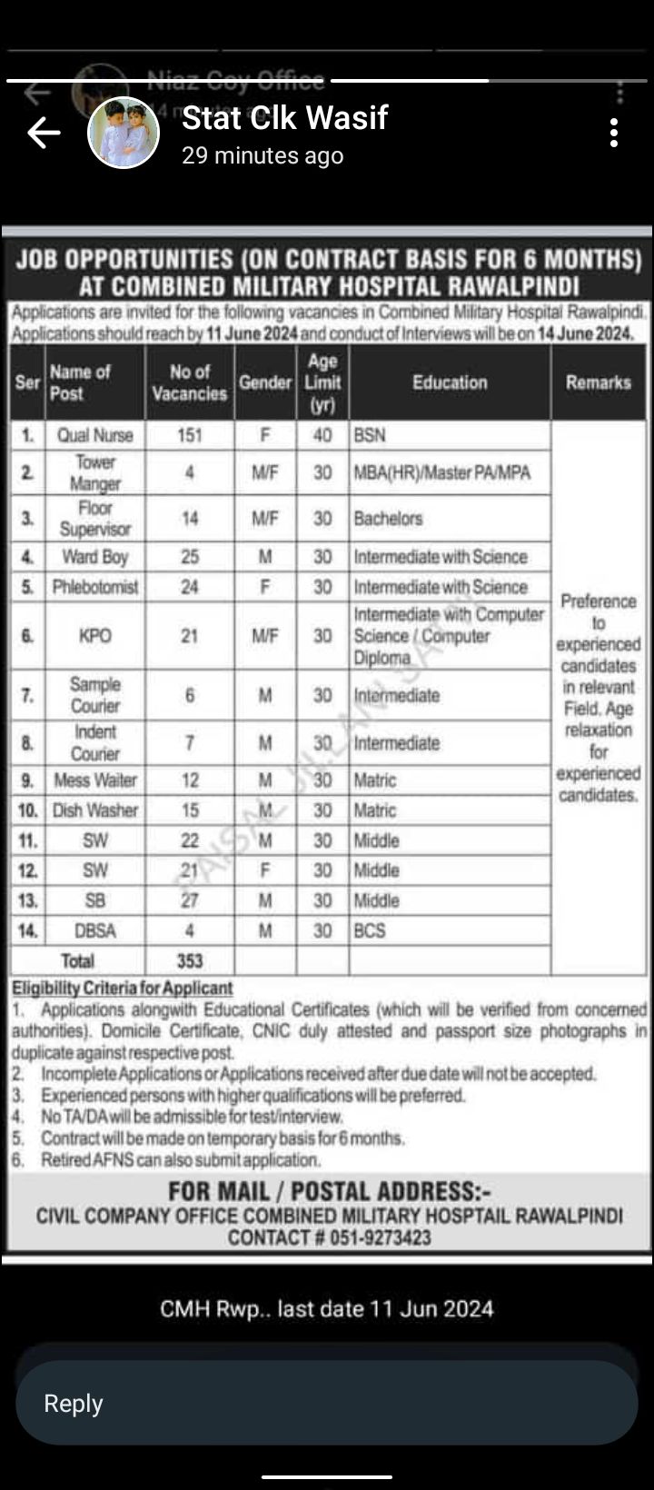 Arbaz Khan on LinkedIn: Job in CMH RAWALPINDI Arbaz Khan on LinkedIn: Job in CMH RAWALPINDI