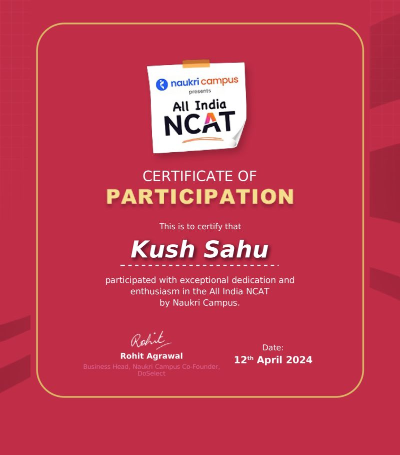 Kush Sahu on LinkedIn: #top10percent #achievementunlocked # ... Kush Sahu on LinkedIn: #top10percent #achievementunlocked # ...