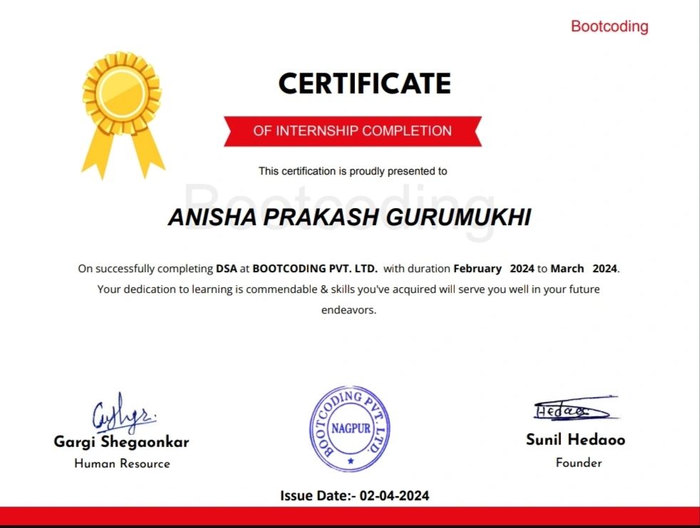 ANISHA GURUMUKHI on LinkedIn: #internship #dsa #datastructures # ... ANISHA GURUMUKHI on LinkedIn: #internship #dsa #datastructures # ...