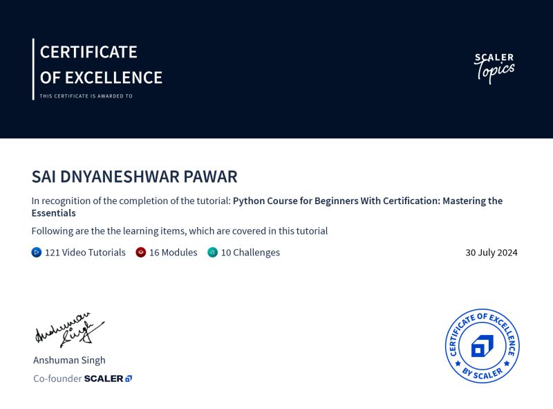 SAI PAWAR on LinkedIn: #python #continuouslearning #scaler # ... SAI PAWAR on LinkedIn: #python #continuouslearning #scaler # ...