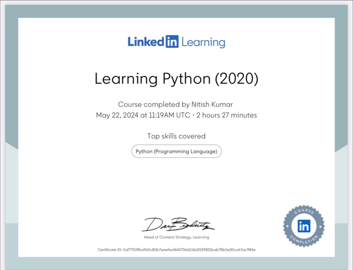 Nitish Kumar on LinkedIn: #python #hti #learning Nitish Kumar on LinkedIn: #python #hti #learning
