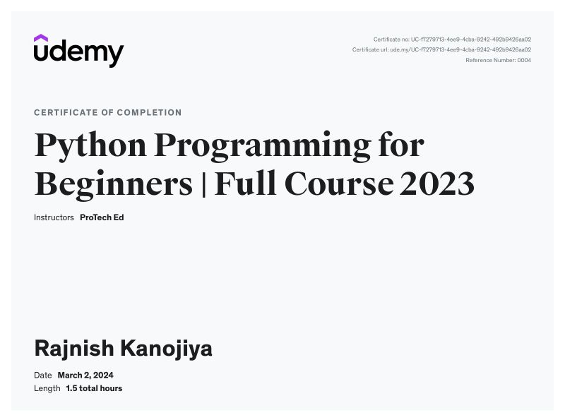 Rajnish Kanojiya on LinkedIn: #python #udemy #programming Rajnish Kanojiya on LinkedIn: #python #udemy #programming