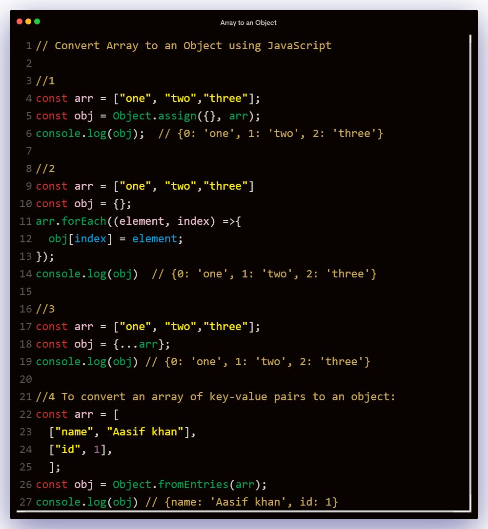 Aasif Khan on LinkedIn: How to convert an array into an object in ... Aasif Khan on LinkedIn: How to convert an array into an object in ...