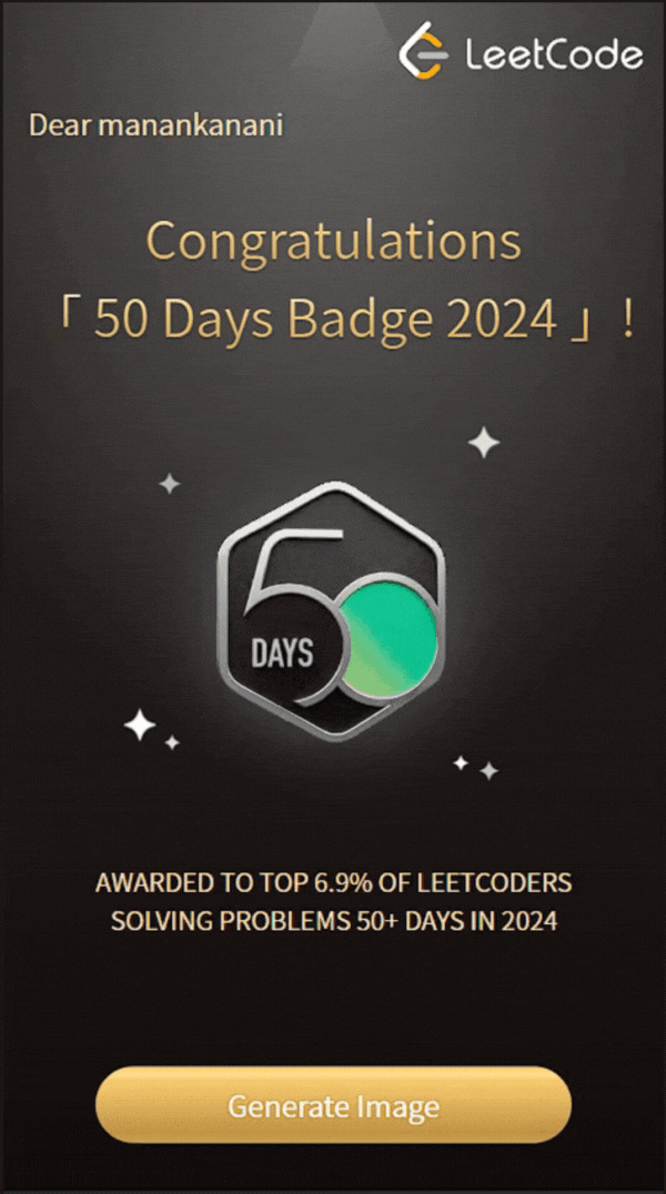 Manan Kanani on LinkedIn: #coding #achievement #leetcode #problemsolving Manan Kanani on LinkedIn: #coding #achievement #leetcode #problemsolving