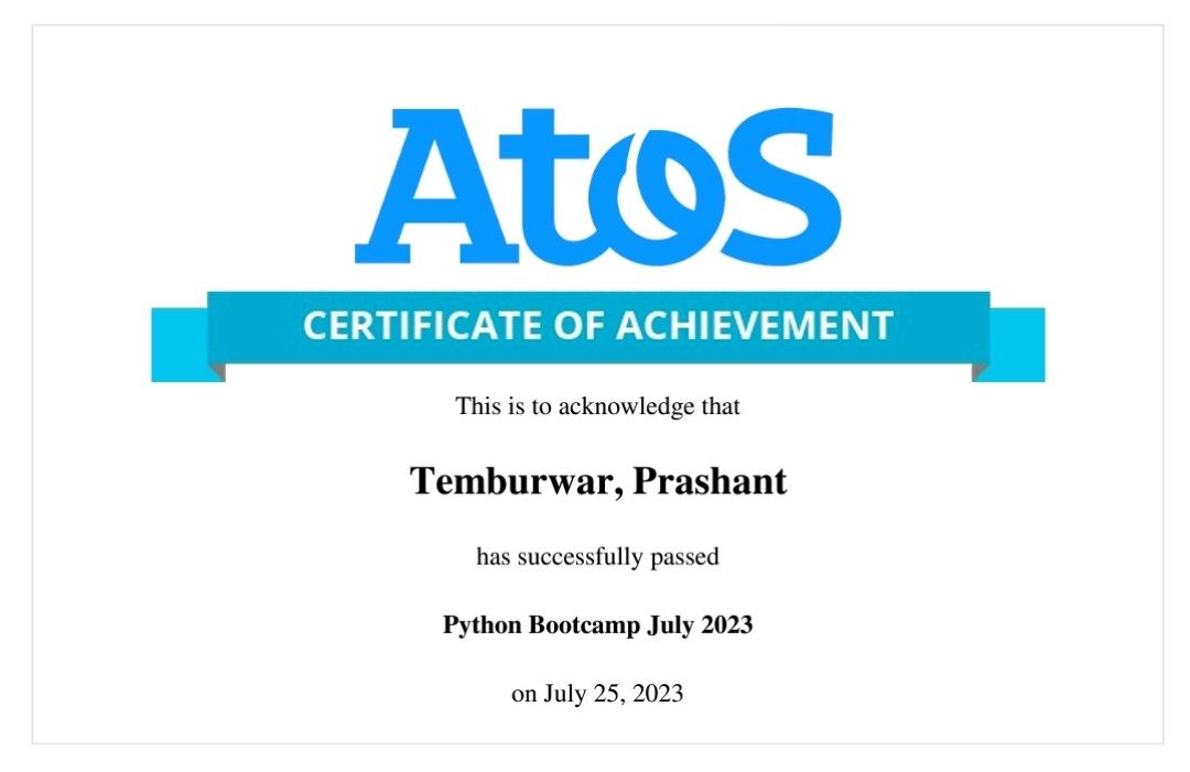 Prashant Temburwar on LinkedIn: #python #pythoncertification #atos #eviden Prashant Temburwar on LinkedIn: #python #pythoncertification #atos #eviden