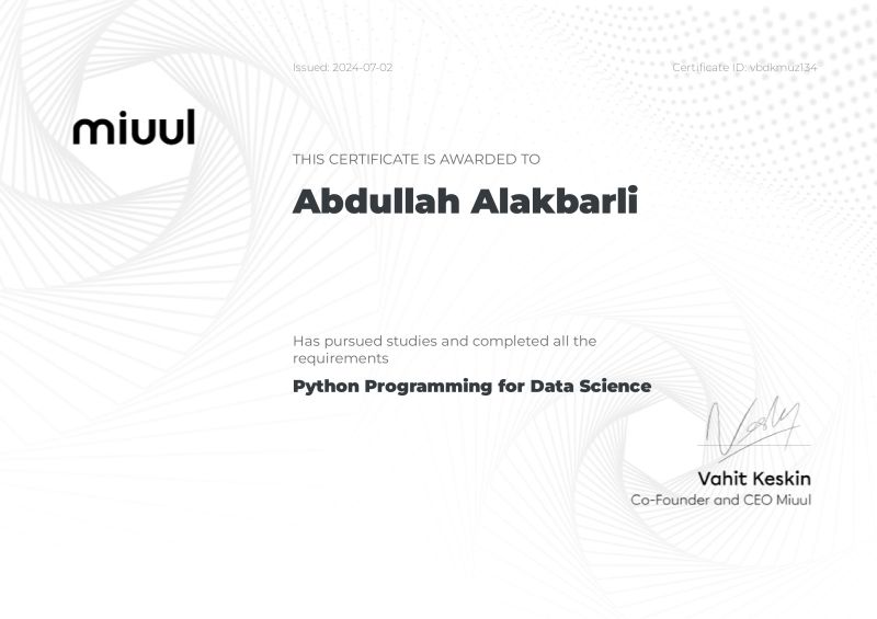 Abdullah Alakbarli on LinkedIn: #datascience #python #certification # ... Abdullah Alakbarli on LinkedIn: #datascience #python #certification # ...
