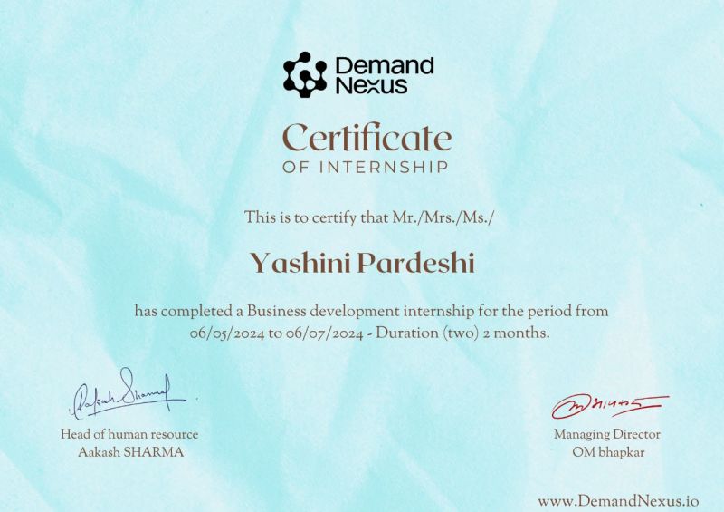 Yashini Pardeshi on LinkedIn: #internship #businessdevelopment # ... Yashini Pardeshi on LinkedIn: #internship #businessdevelopment # ...
