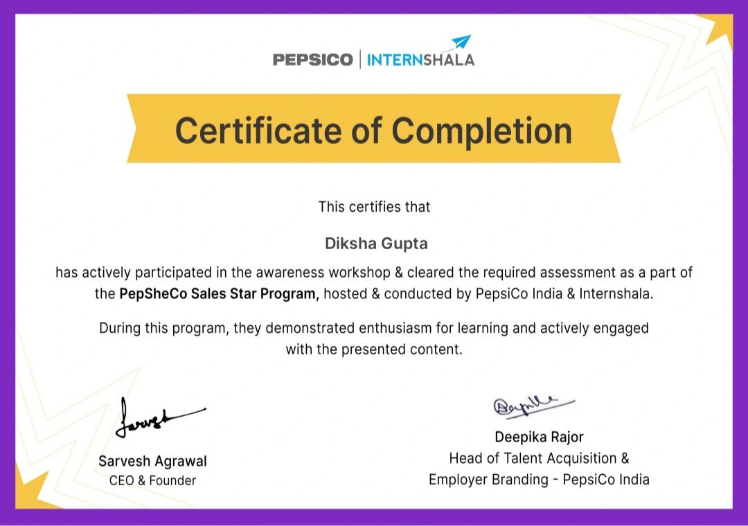 Diksha Gupta on LinkedIn: #pepsico #internshala Diksha Gupta on LinkedIn: #pepsico #internshala